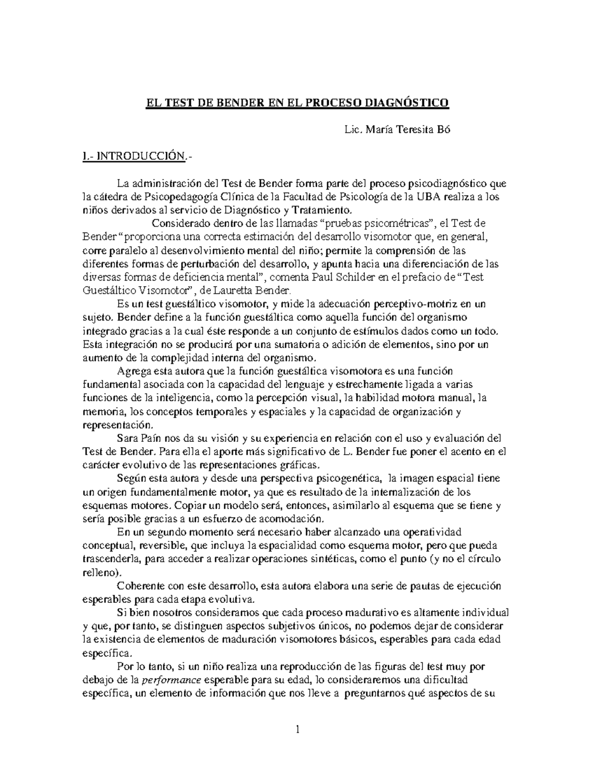 Bender - referente al tema - EL TEST DE BENDER EN EL PROCESO ...