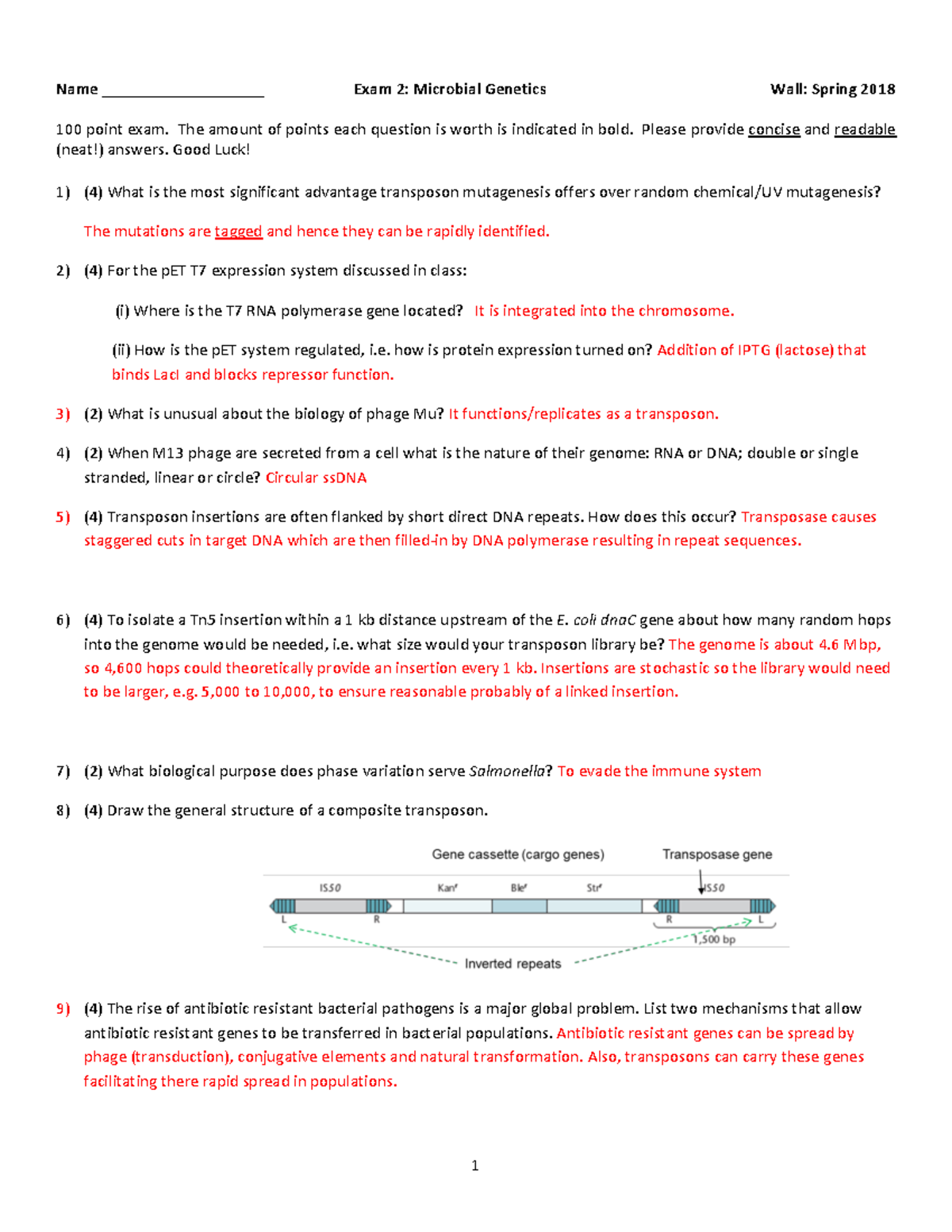 Microbial Genetics Exam 2 Answers - Name ___________________ Exam 2 ...