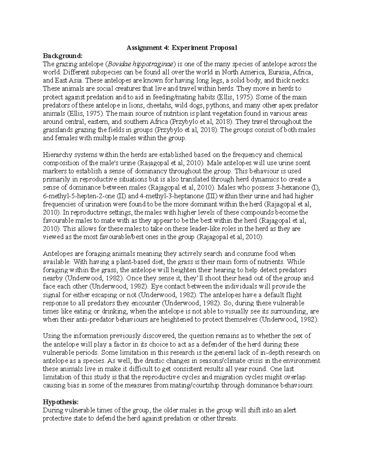 BIOL 3802 Assignment 4 - lab report - Assignment 4: Experiment Proposal Background: The grazing ...