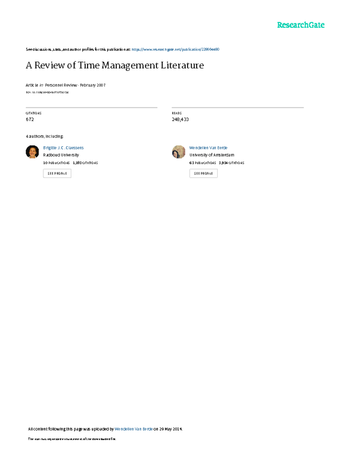 A Review of Time Management Literature - See discussions, stats, and ...