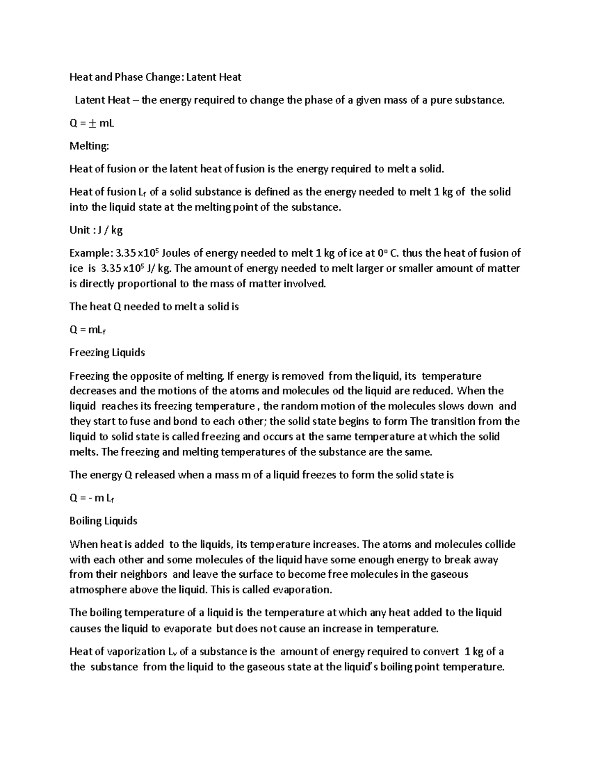 Heat and Phase Change - Our hand-out on Physics class - Heat and Phase ...