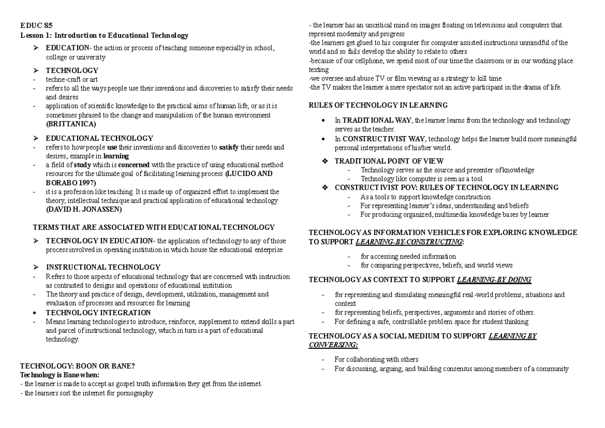 Reviewer FOR Midterms 2ND SEM - EDUC 85 Lesson 1: Introduction to ...
