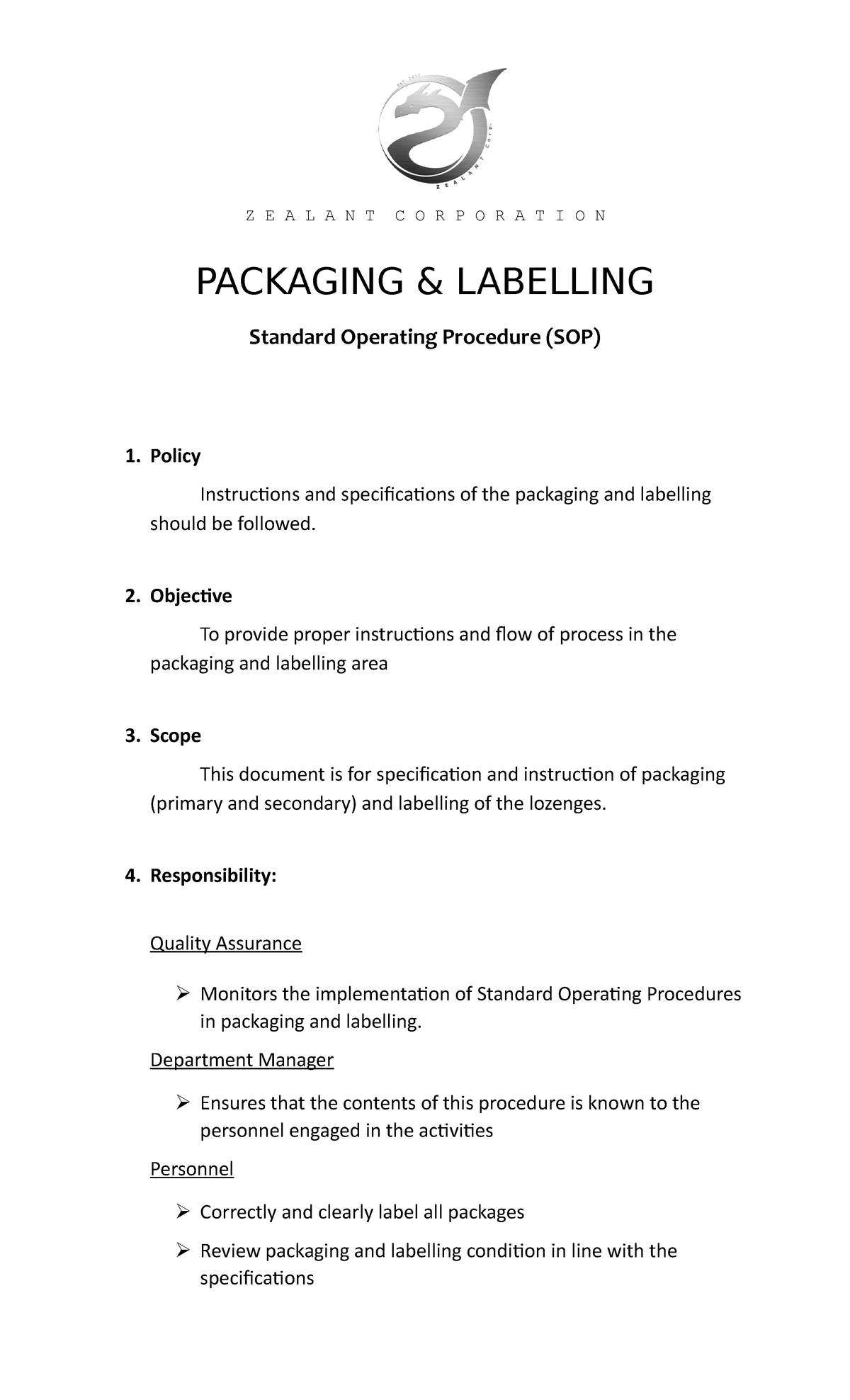 Manufacturing Sample 3 - (Packaging and Labelling) - Manufacturing ...