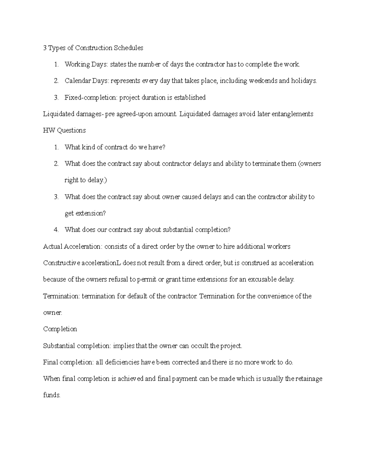 TEC 226 Notes 3 - 3 Types of Construction Schedules 1. Working Days ...
