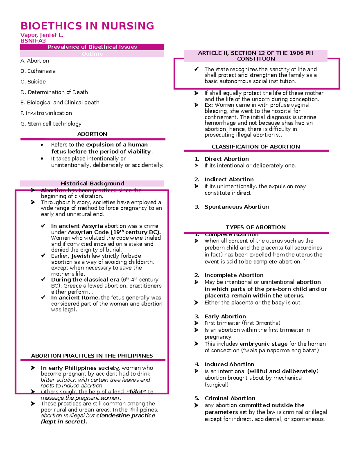 Prevalence of Bioethical Issues 2 - BIOETHICS IN NURSING Vapor, Jenief ...