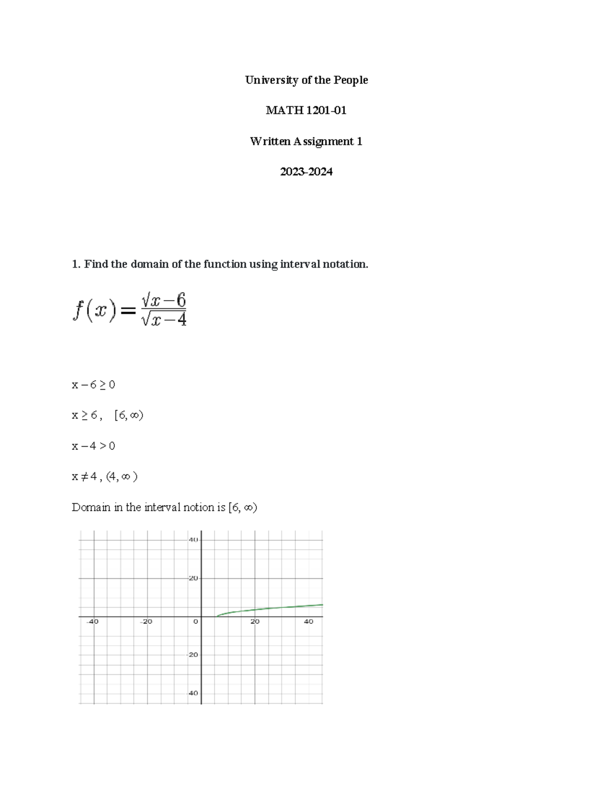 Math 1201 Written Assignmetn 1 University Of The People Math 1201 Written Assignment 1 2023