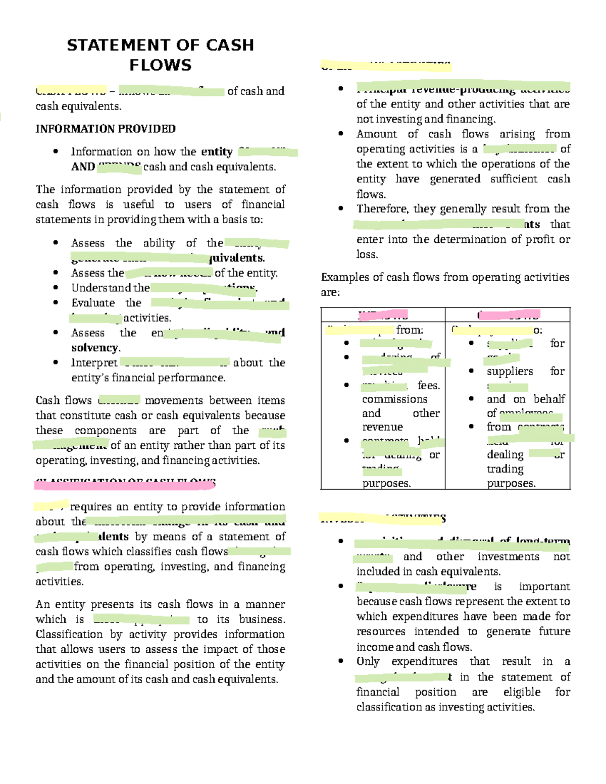 Statement OF CASH Flows - STATEMENT OF CASH FLOWS CASH FLOWS – inflows ...
