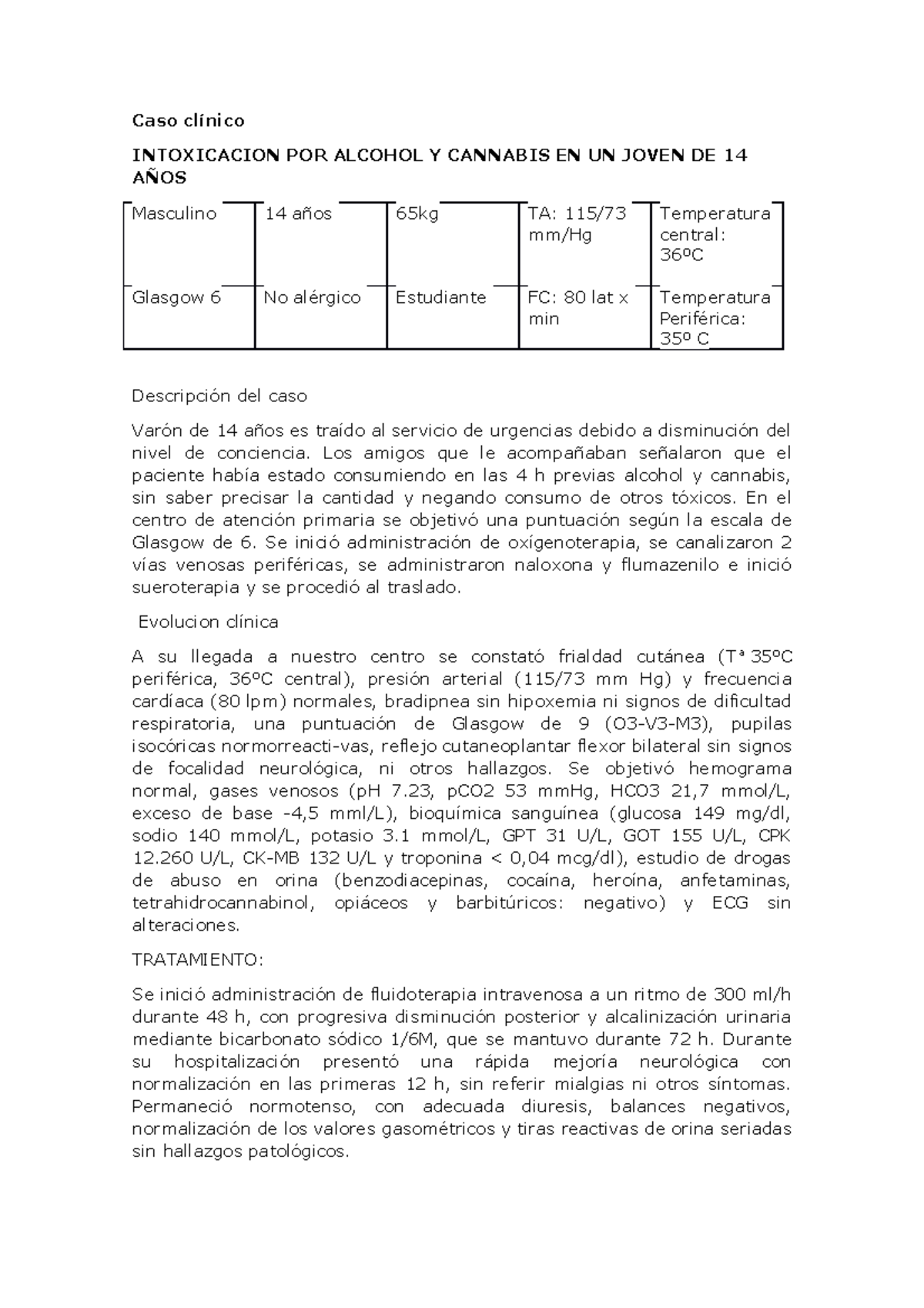 Caso-clinico-1 - Intoxicación por canavis - Caso clínico INTOXICACION POR ALCOHOL Y CANNABIS EN ...