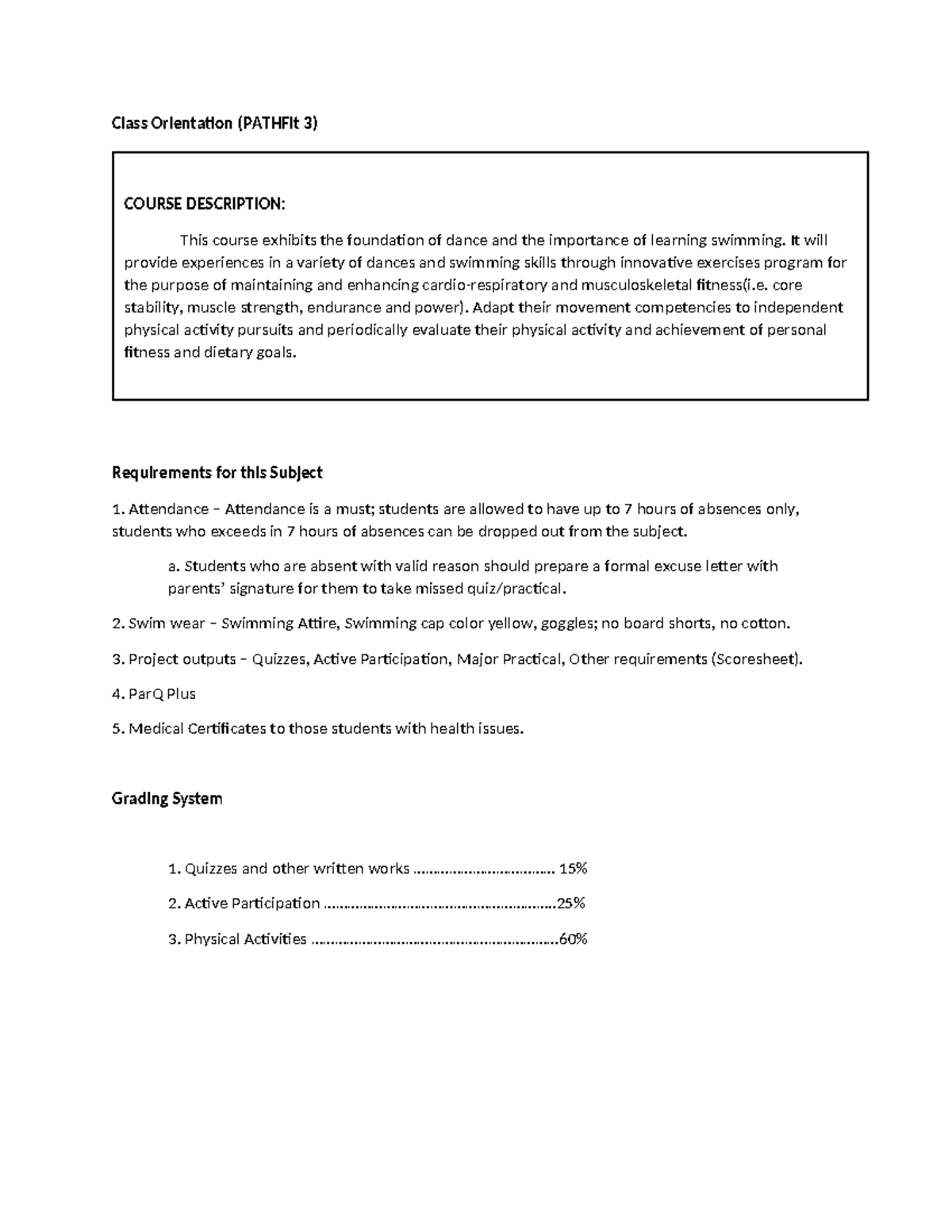 Class-Orientationhsuebsj - Class Orientation (PATHFit 3) Requirements ...