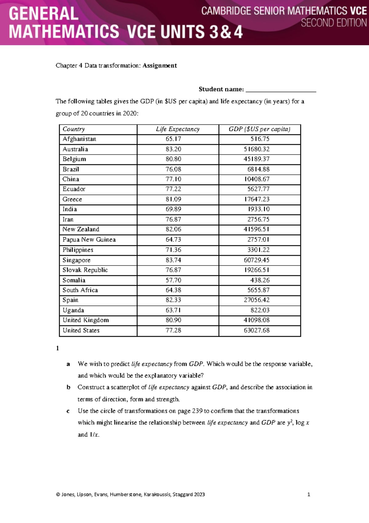 Chapter 4 assignment with answers - Student name: ____________________________ The following ...