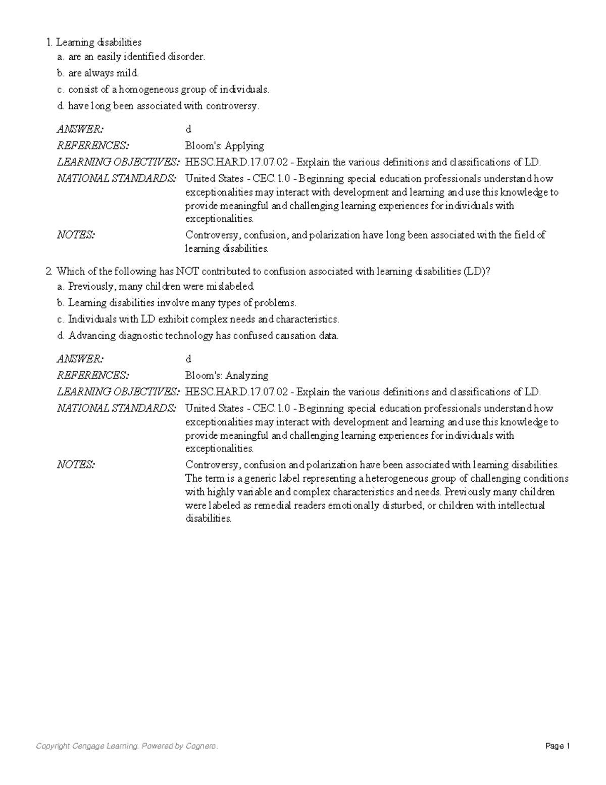 Chapter 7 Learning Disabilities - 1. Learning disabilities a. are an ...