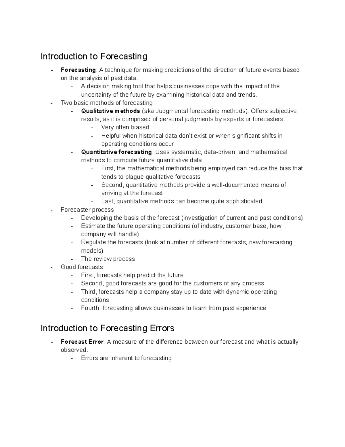 SCMA 320 Module 12 - Introduction to Forecasting Forecasting: A ...