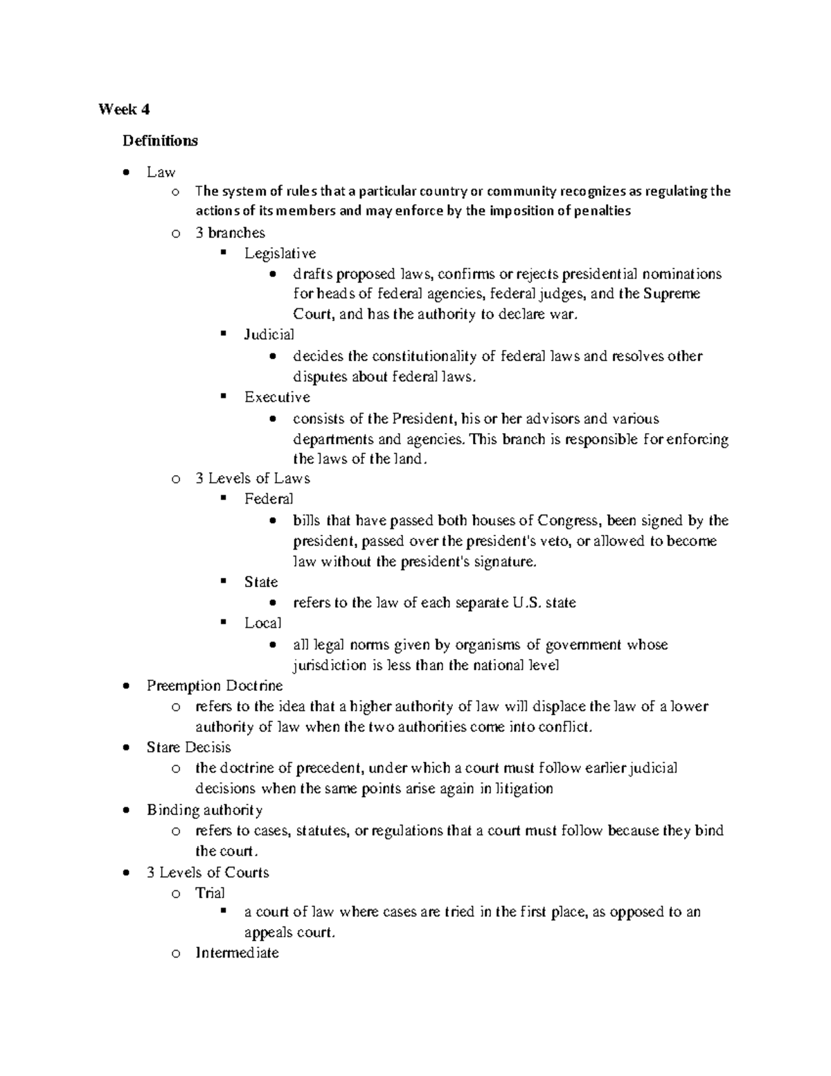 Week 4 - week 4 law, levels of law, statutes, and codes - Week 4 ...