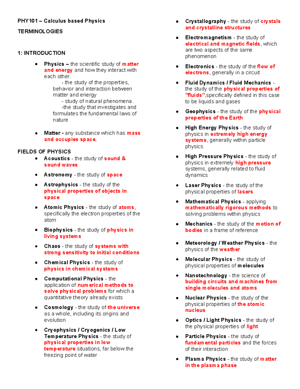 PHY101-Reviewer - Goodluck sa midterms - PHY101 – Calculus based ...