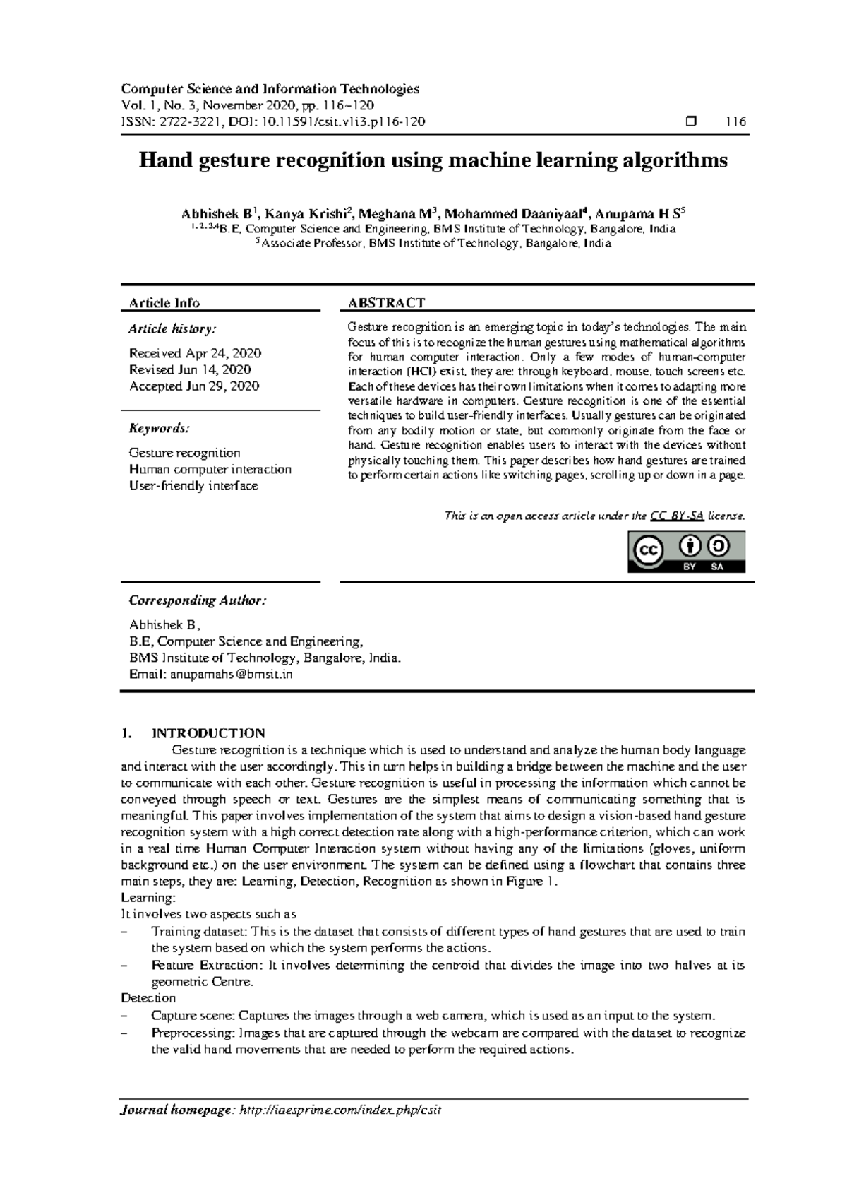 Hand Gesture Recognition Using Machine Learning Al Computer Science And Information