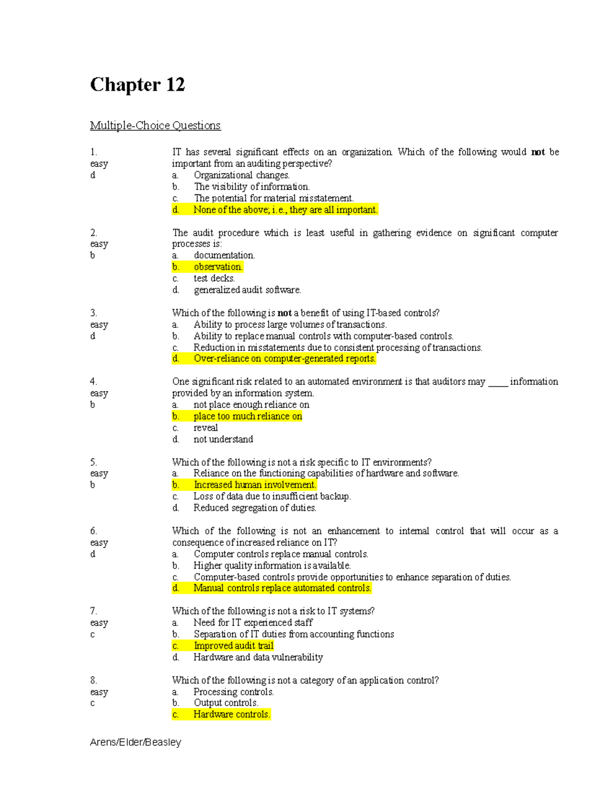 Mcq reviewer audit - Review questionnaires - Chapter 12 Multiple-Choice ...