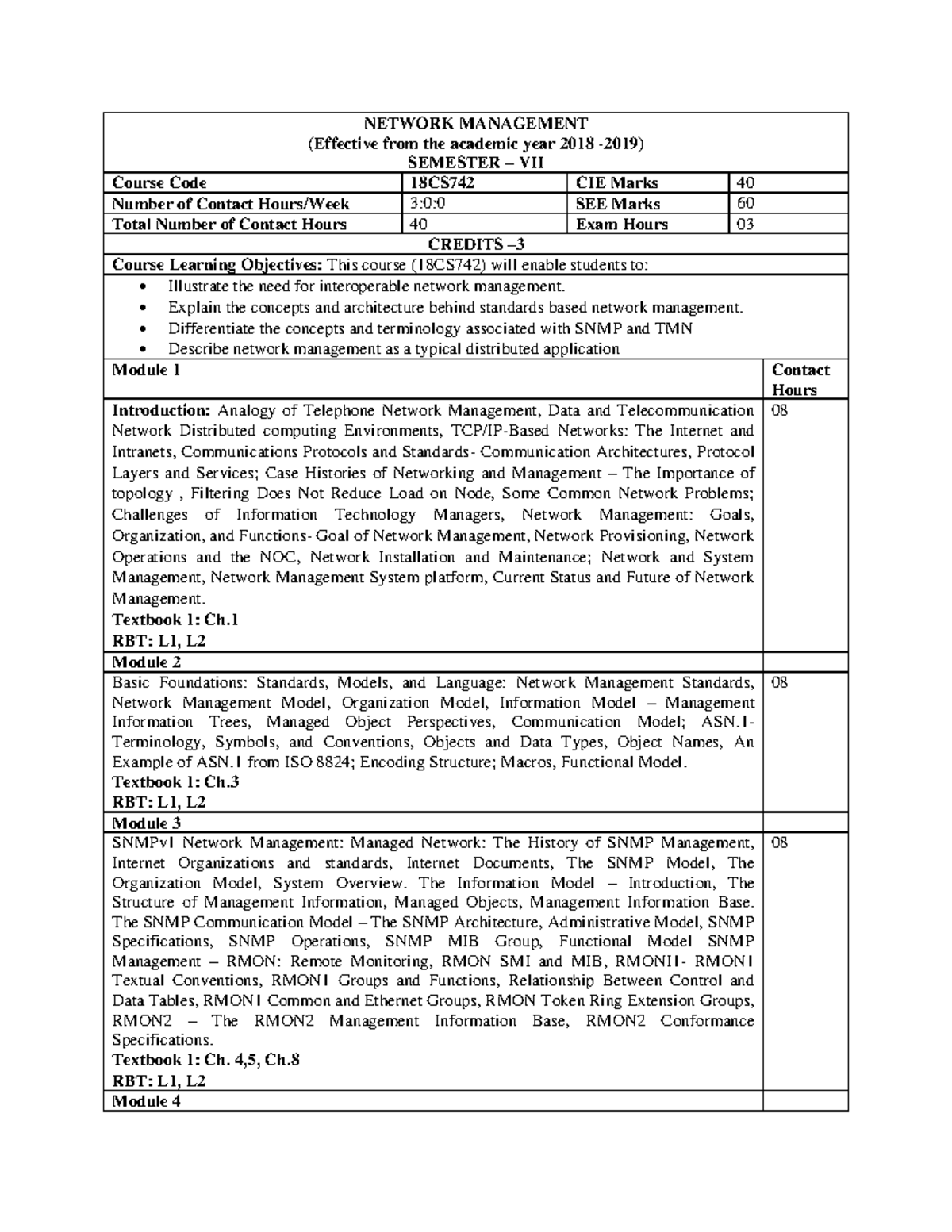 Syllabus COPY- Network Management - NETWORK MANAGEMENT (Effective from the academic year 2018 ...