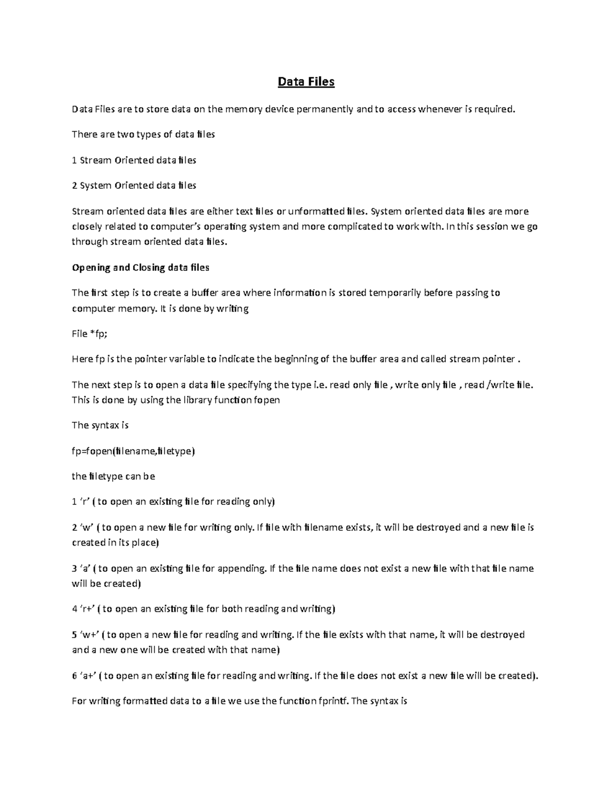 Data Files , types , Opening and Closing data files , Processing ...