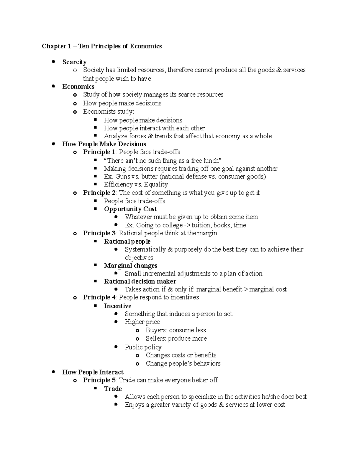 ECON101 Notes - Chapter 1 – Ten Principles of Economics Scarcity o ...