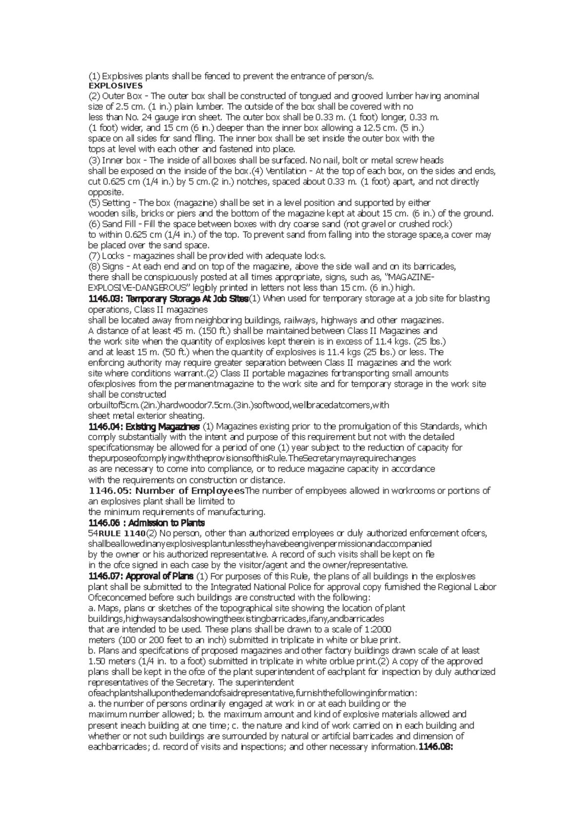 Osh 16 - osh notes - (1) Explosives plants shall be fenced to prevent ...