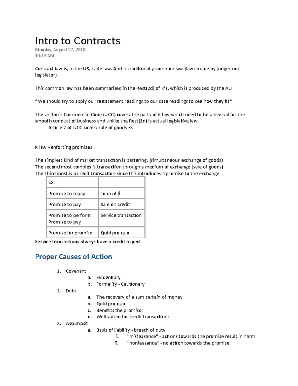 Intro To Contracts Lecture Notes 1 Intro To Contracts Monday August 27 2018 1013 Am