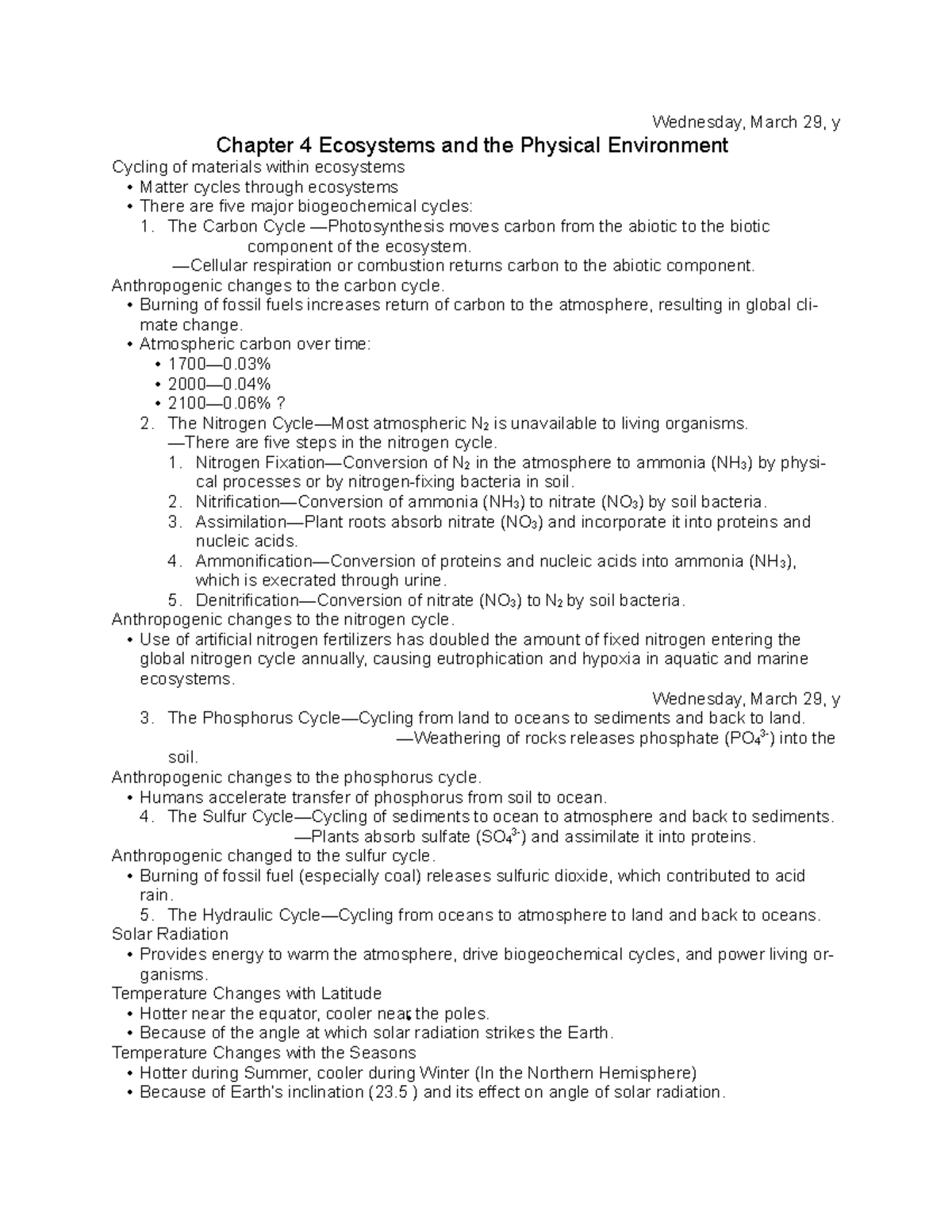 Biology Notes Chapter 4 - Wednesday, March 29, y Chapter 4 Ecosystems ...