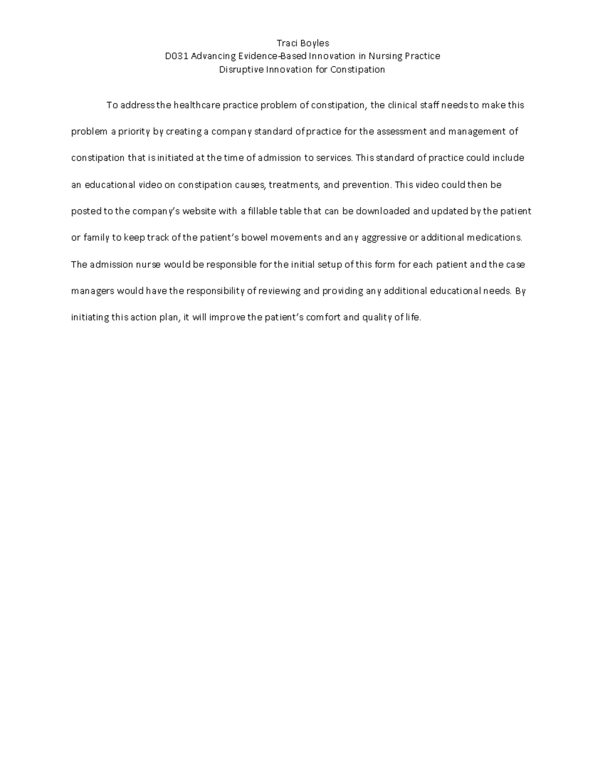 D031 Disruptive Innovation for constipation - Traci Boyles D031 ...