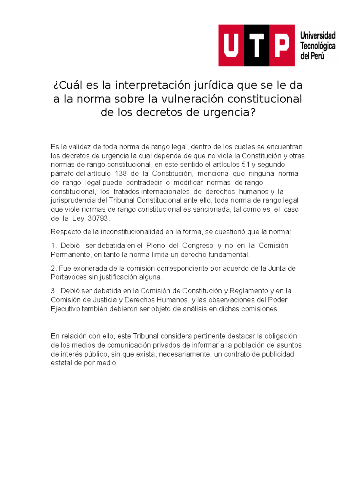 La vulneración constitucional de los decretos de urgencia - ¿Cuál es la interpretación jurídica ...