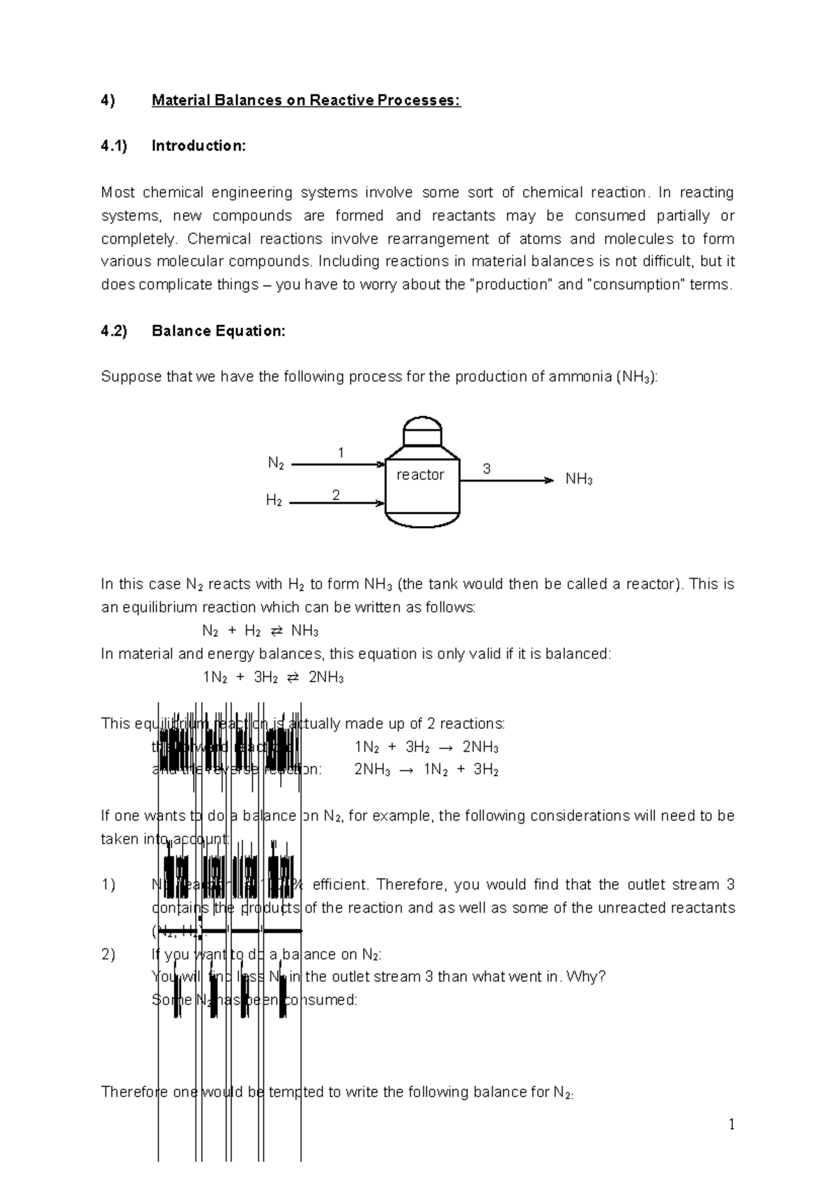 Material balance with chemical reaction 0 - 4) Material Balances on ...