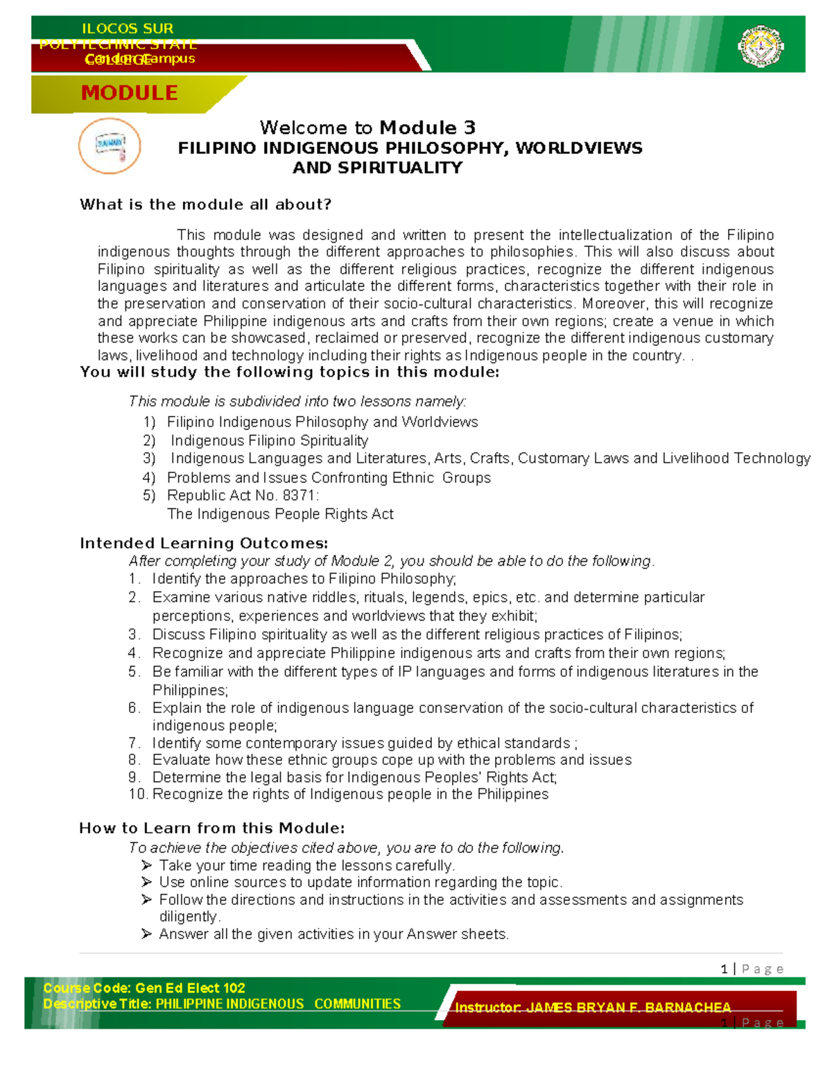 Module-in-Phil-Indigenous-Comm-M3 - Candon Campus MODULE POLYTECHNIC ...