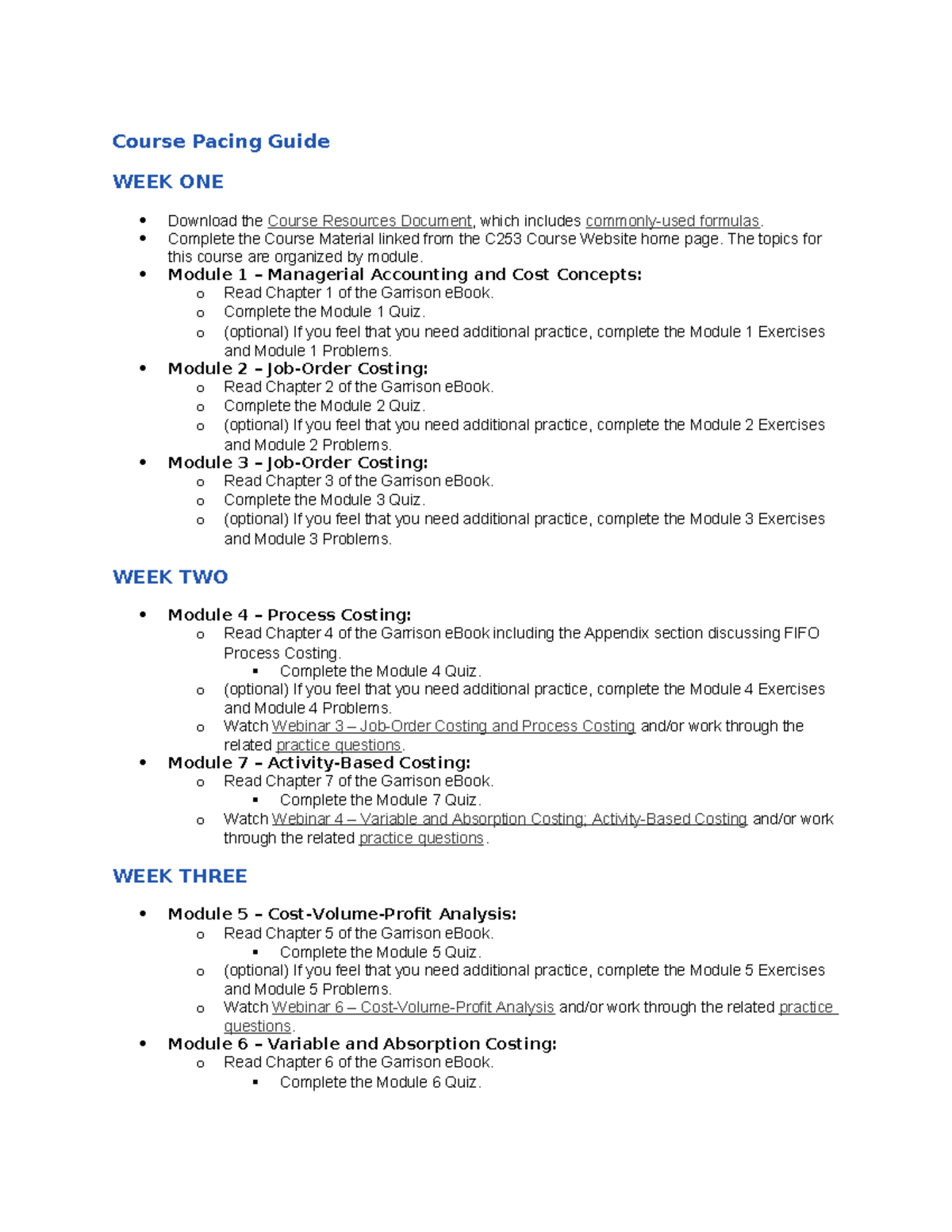 Course Pacing Guide - Detailed - Course Pacing Guide WEEK ONE Download ...