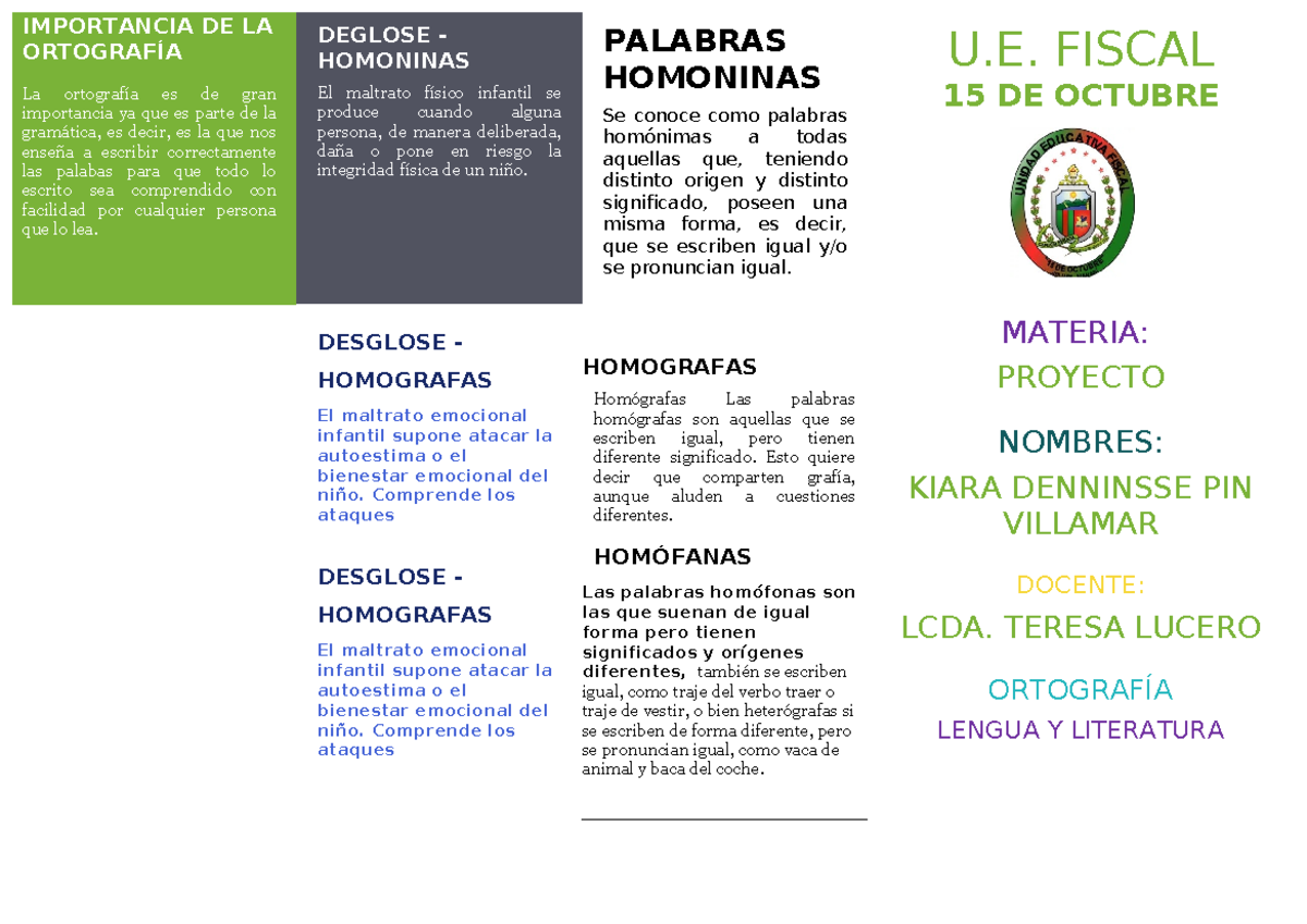 Kyara Triptico - dsdssd - IMPORTANCIA DE LA ORTOGRAFÍA La ortografía es ...