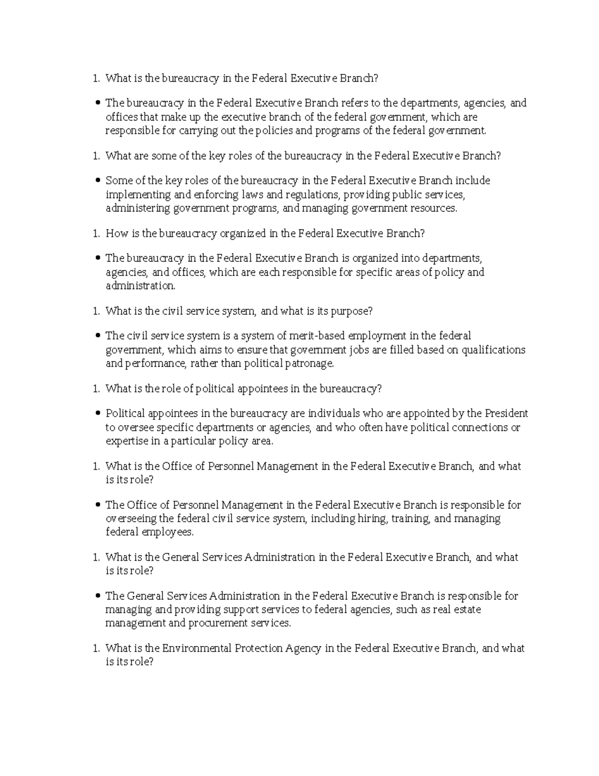 Federal Executive Branch The Bureaucracy - What are some of the key ...