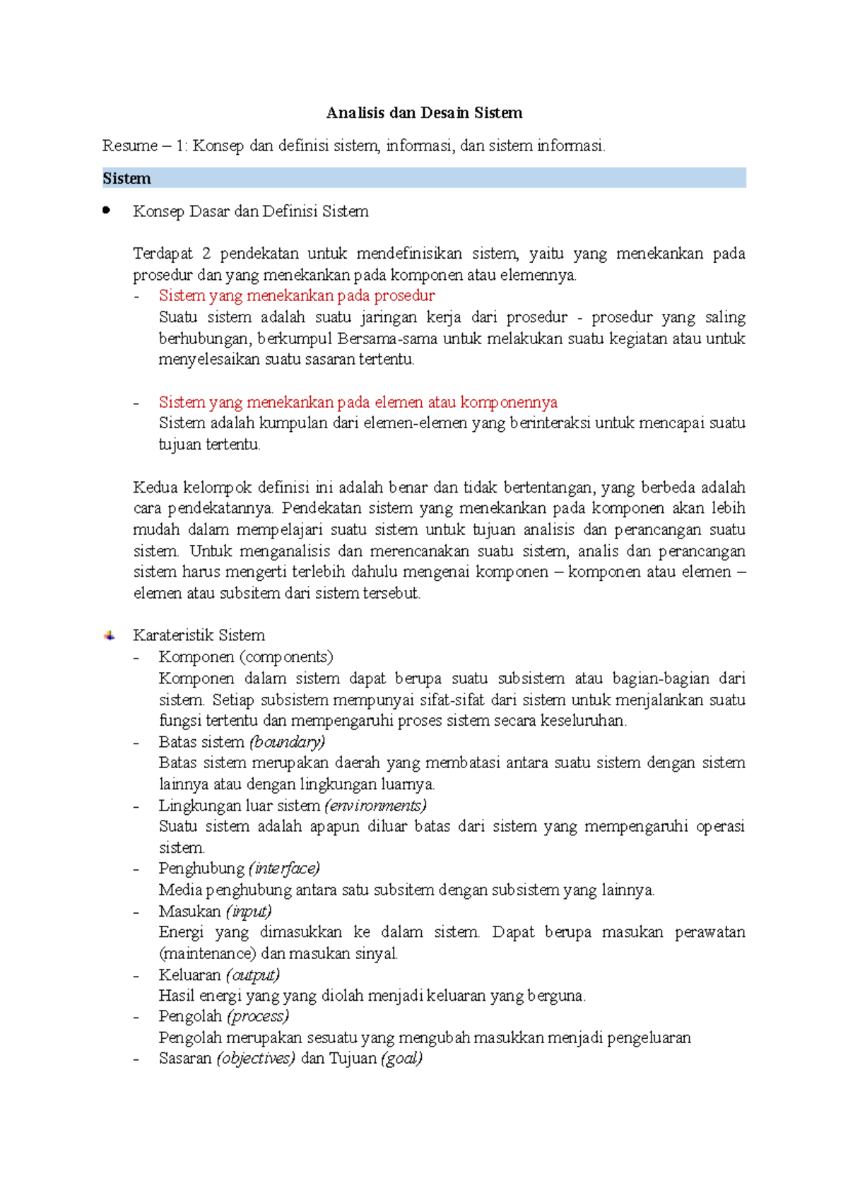 Konsep definisi sistem info - Analisis dan Desain Sistem Resume – 1 ...
