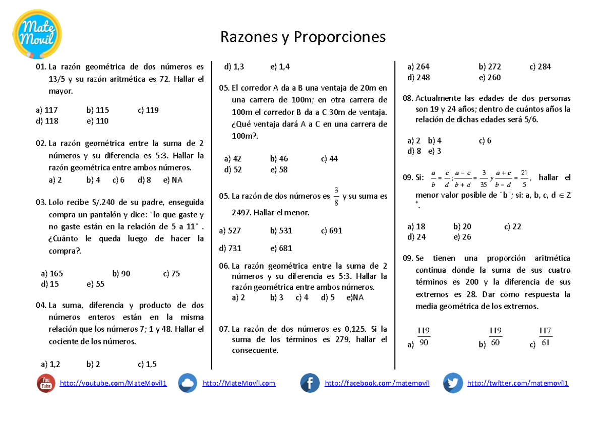 Razones-y-Proporciones - La razón geométrica de dos números es 13/5 y ...