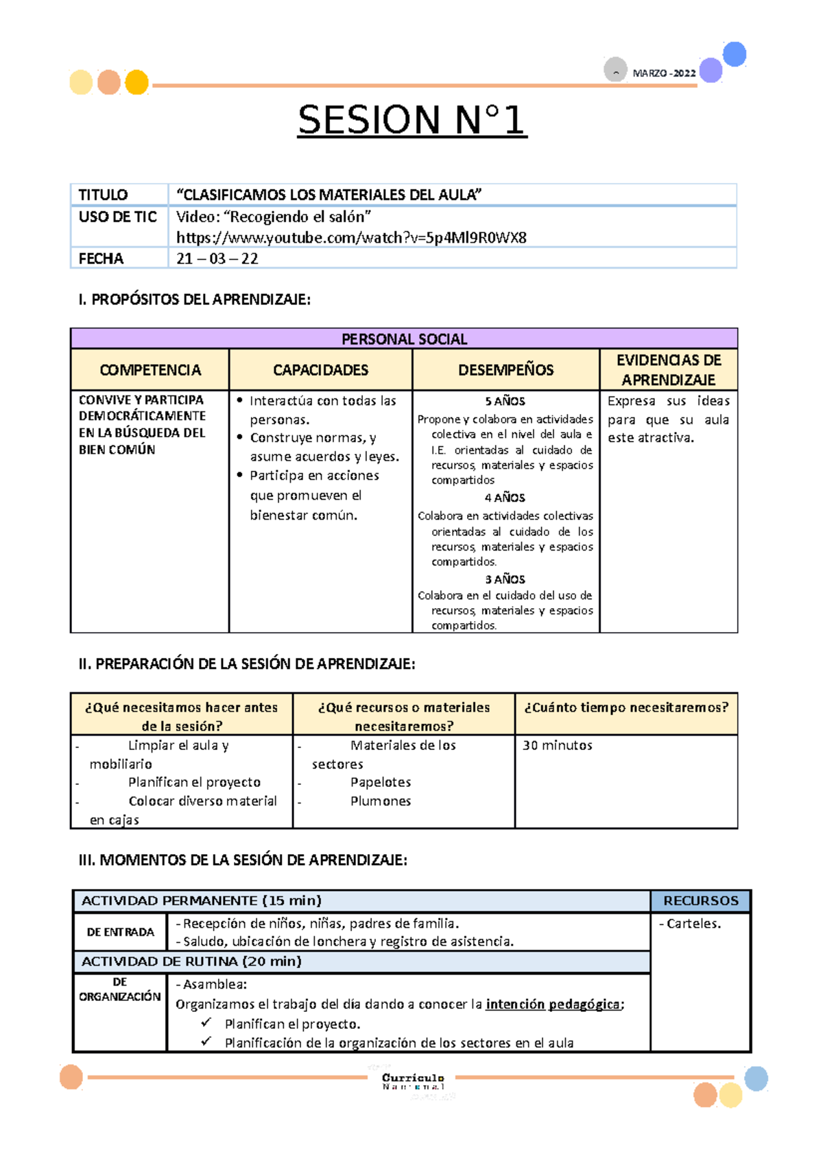 Sesión 1 - SESION DE APRENDIZAJE-INICIAL - SESION N° TITULO ...