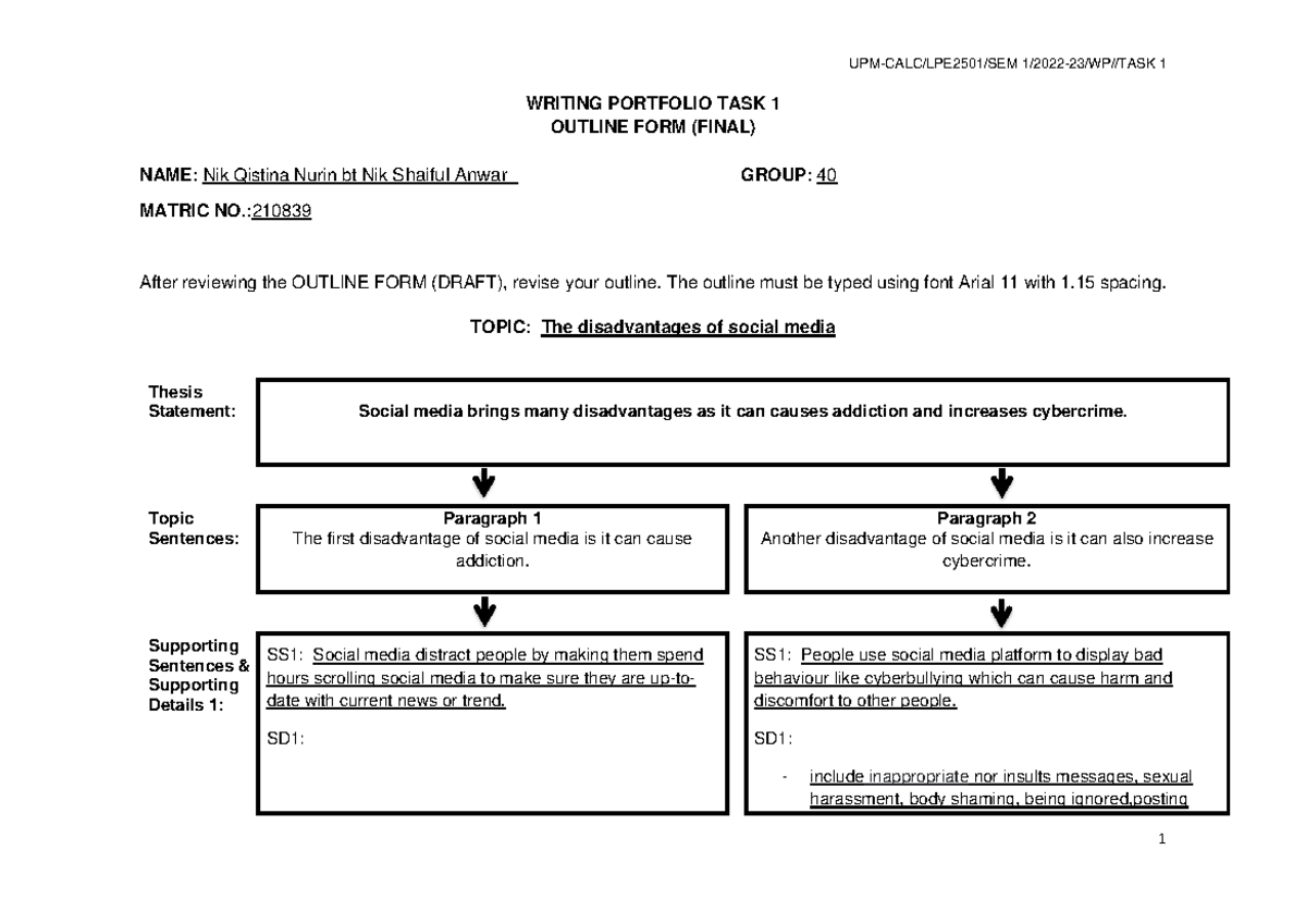 Outline 1 Final - WRITING PORTFOLIO TASK 1 OUTLINE FORM (FINAL) NAME ...