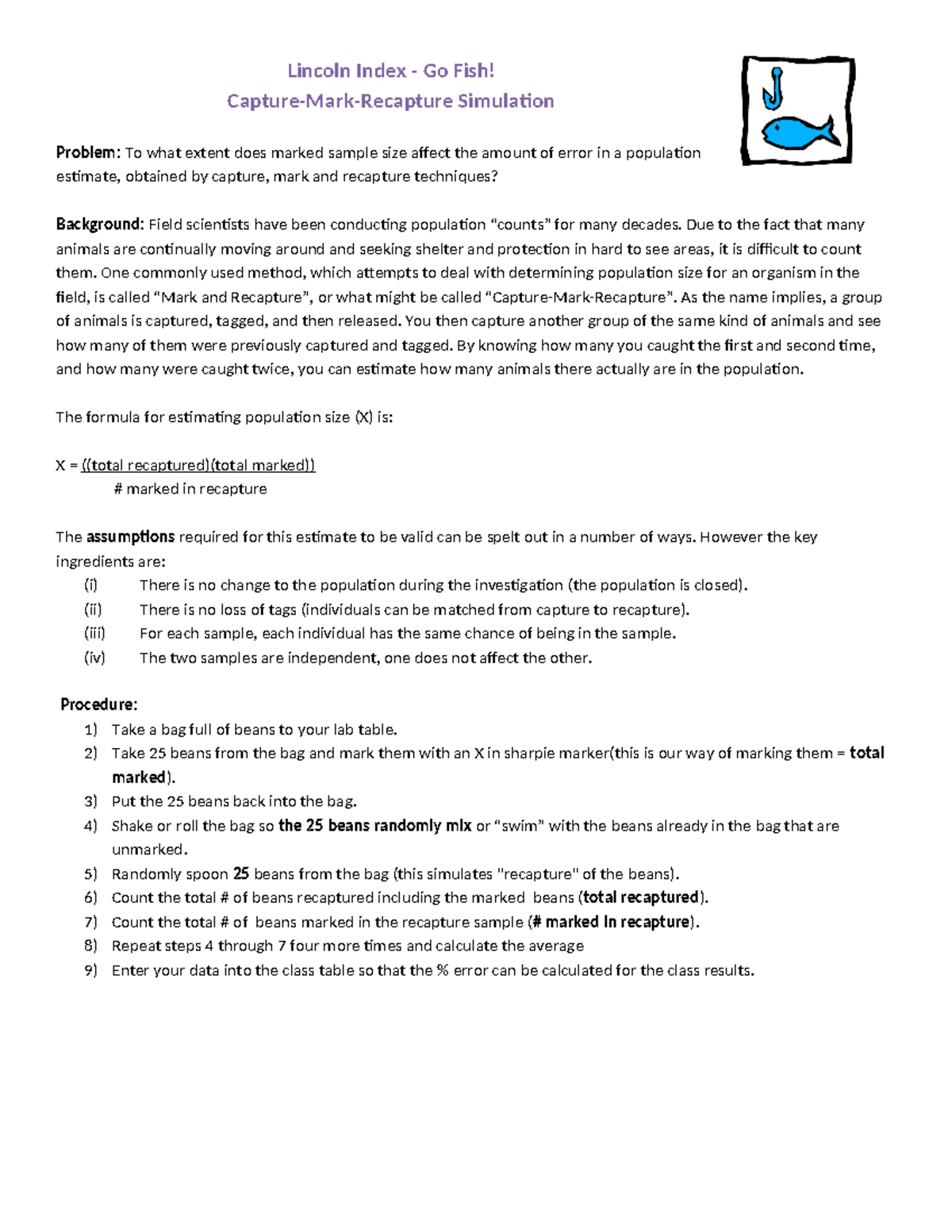 Odessa Obirek - Lincoln Index Fish Lab - Lincoln Index - Go Fish ...