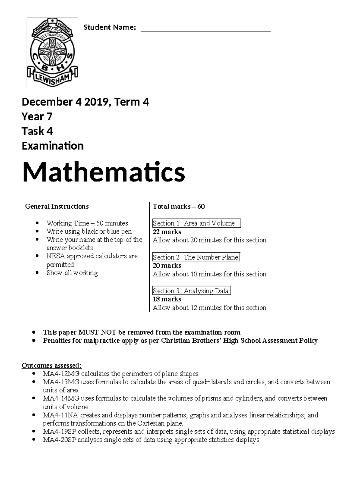 2019 Year 7 Task 4 - Student Name ...