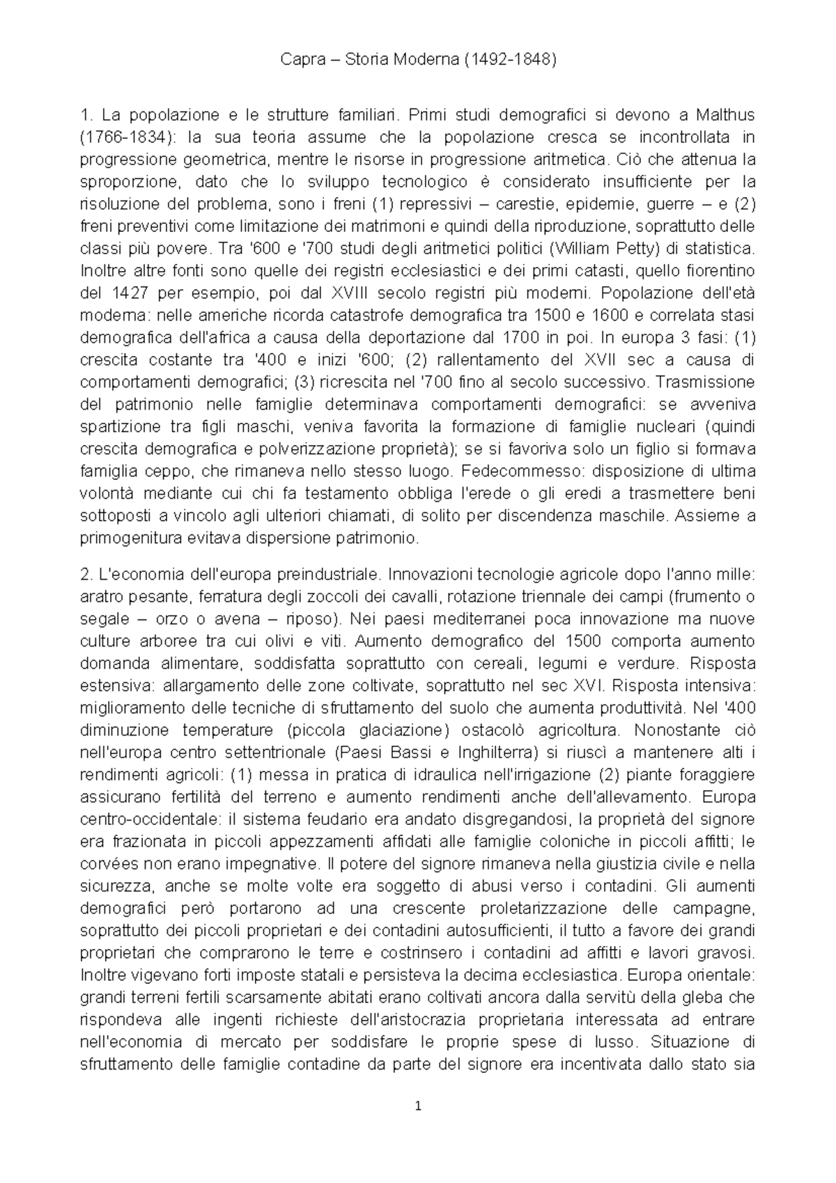 storia moderna Carlo capra - Capra Storia Moderna 1. La popolazione e ...