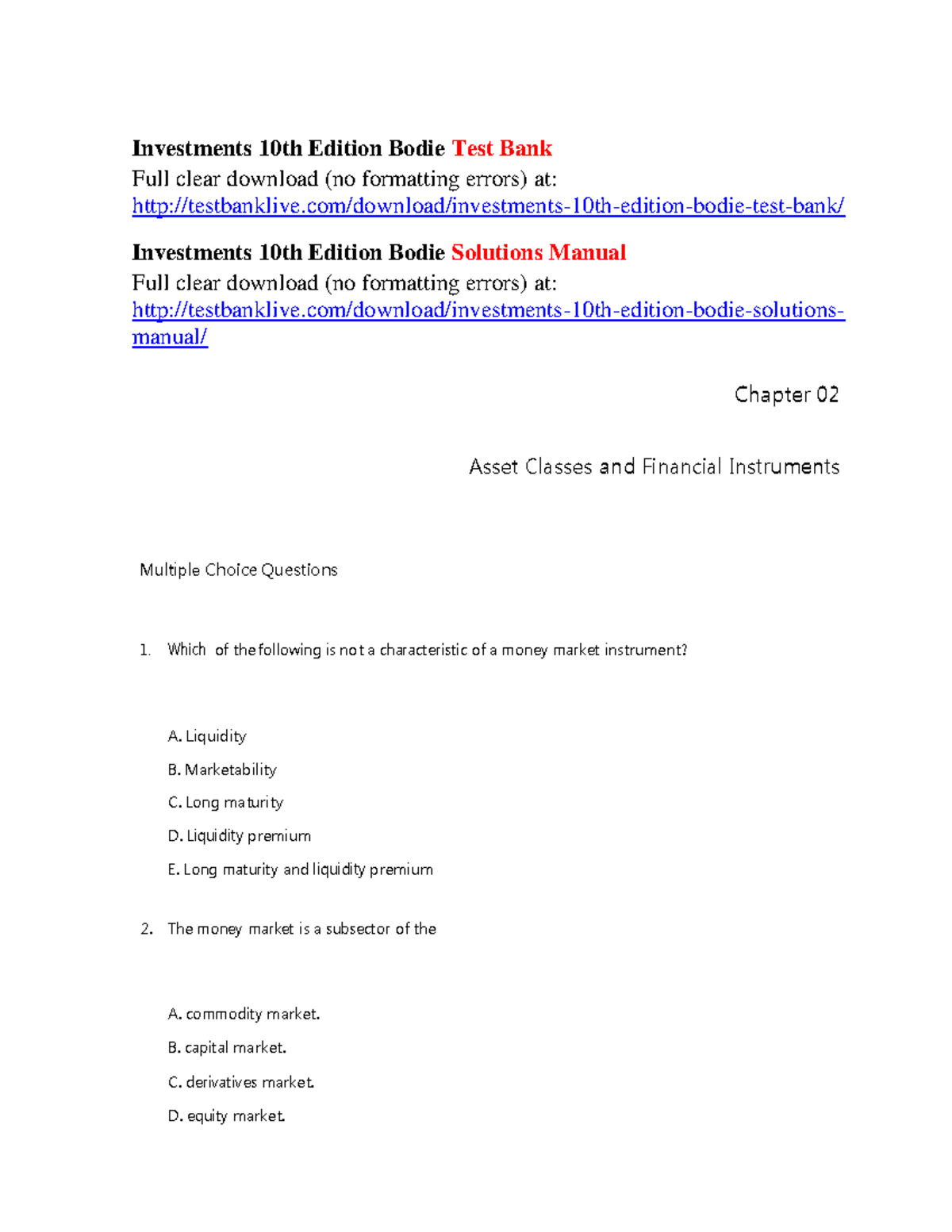 Test 2019, questions and answers - Investments 10th Edition Bodie Test ...
