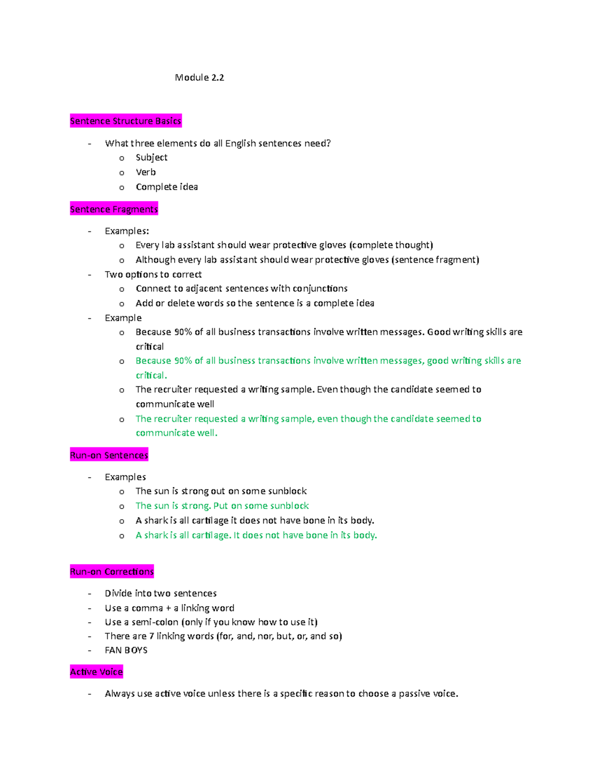 Grammer Note, COMM11040 - Module 2 Sentence Structure Basics - What ...