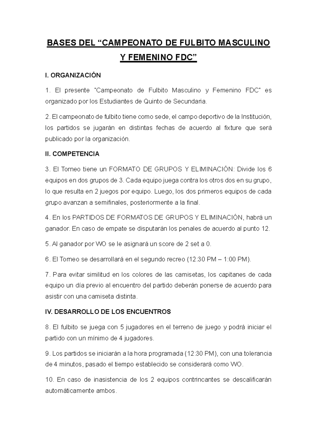 Bases DEL Campeonato DE Fulbito - BASES DEL “CAMPEONATO DE FULBITO ...
