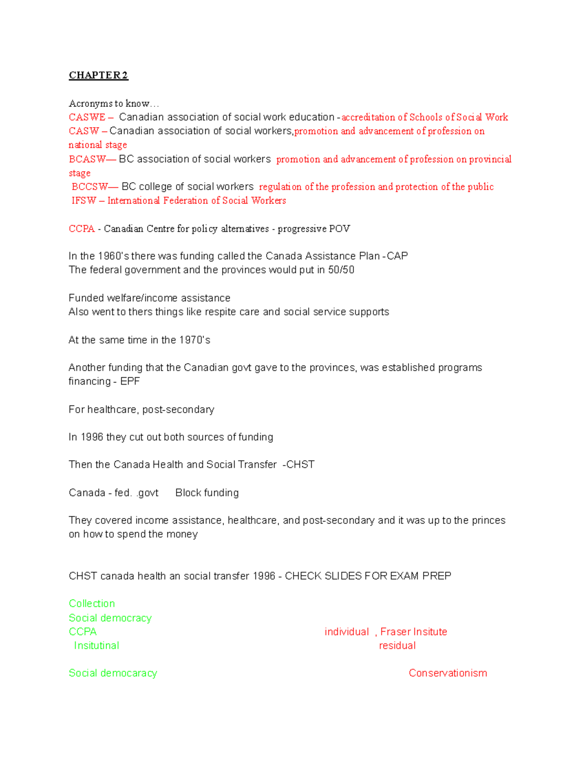 SOWK CHAP 2 Notes - CHAPTER 2 Acronyms to know... CASWE – Canadian ...