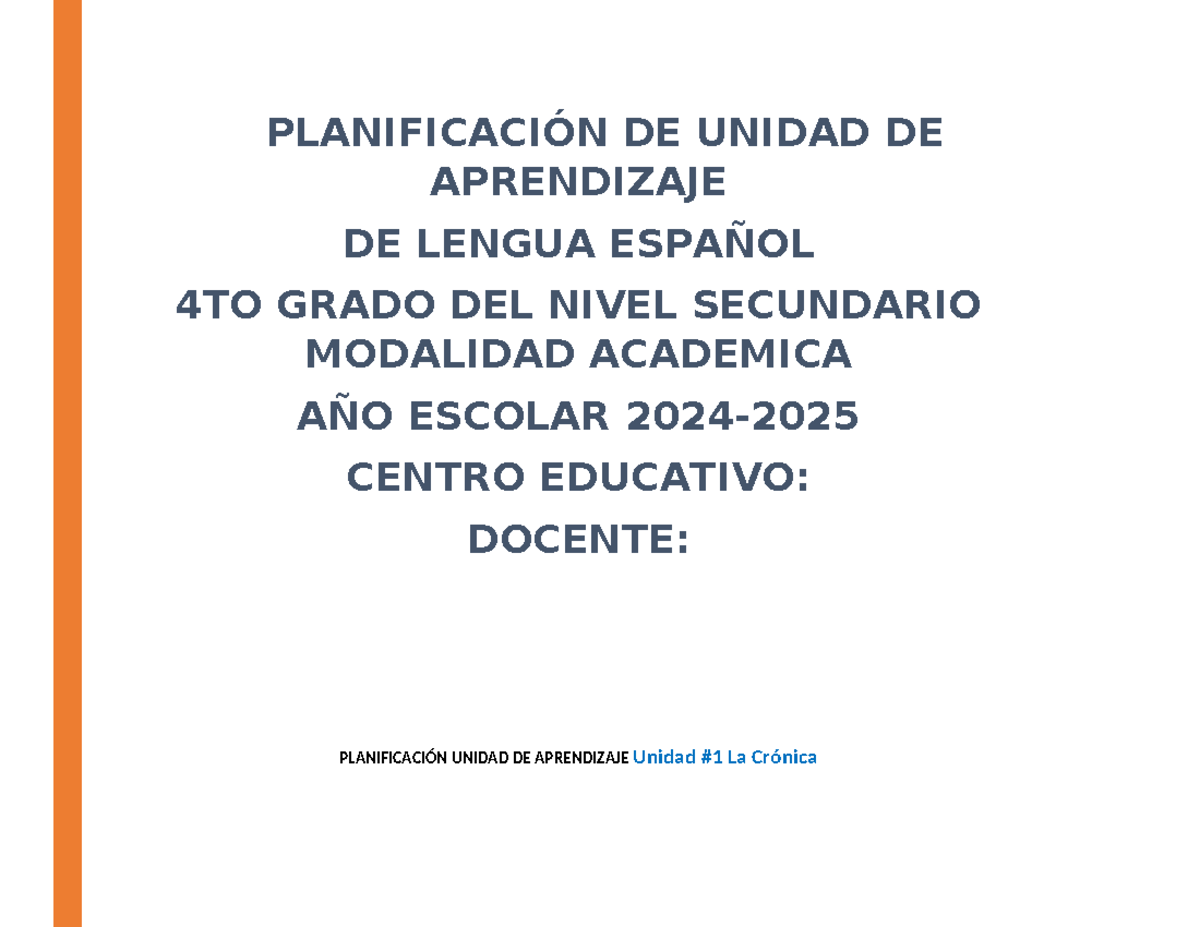 Unidad #1 español de 4to sec - PLANIFICACIÓN DE UNIDAD DE APRENDIZAJE ...