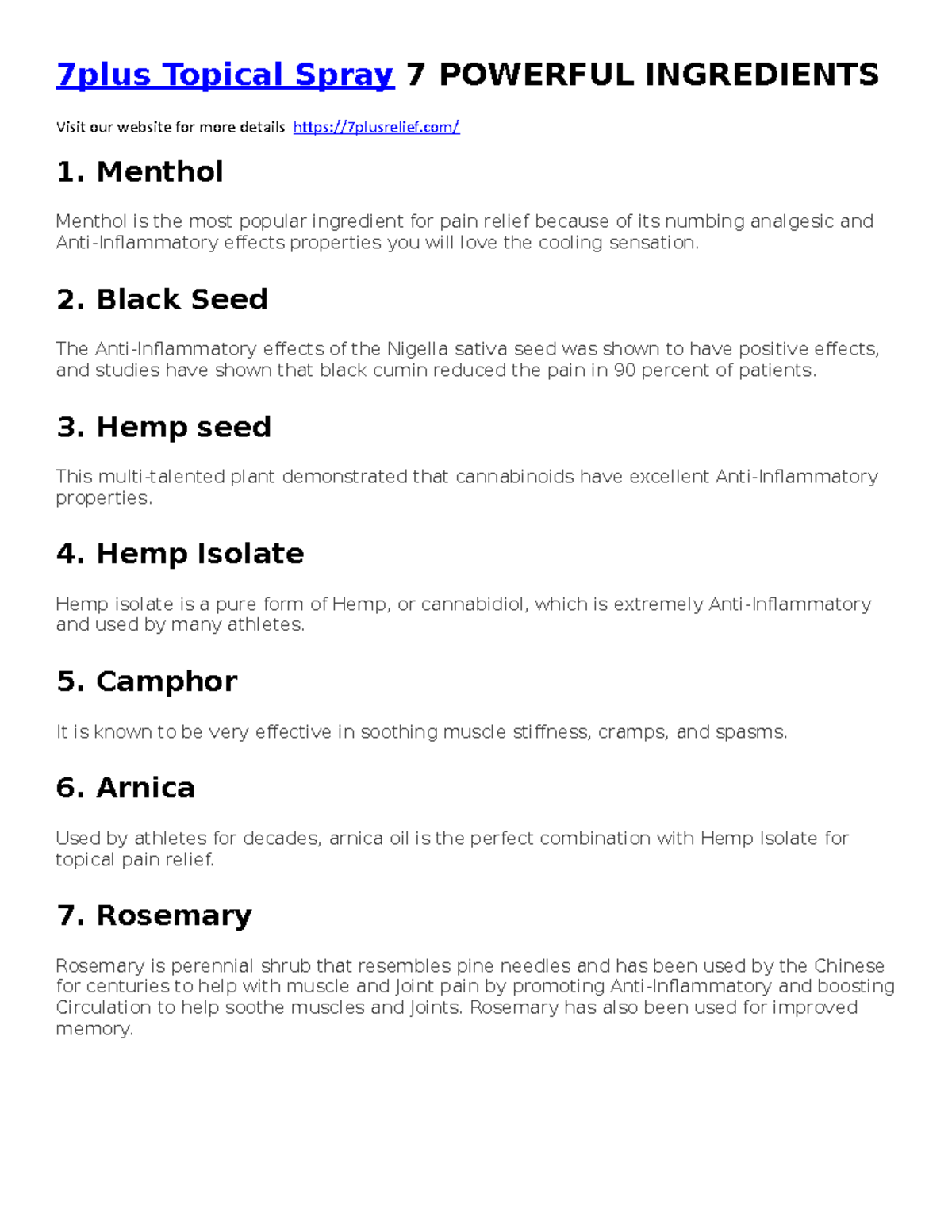 7 Powerful Ingredients - 7plus Topical Spray 7 POWERFUL INGREDIENTS ...