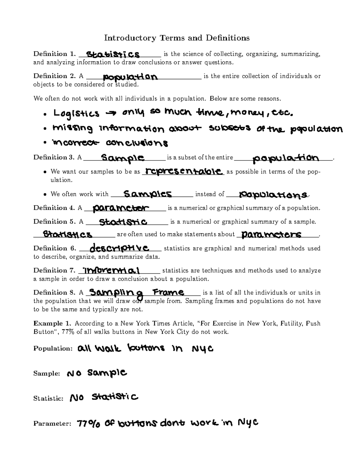 Introductory Terms and Definitions - is the science of collecting ...