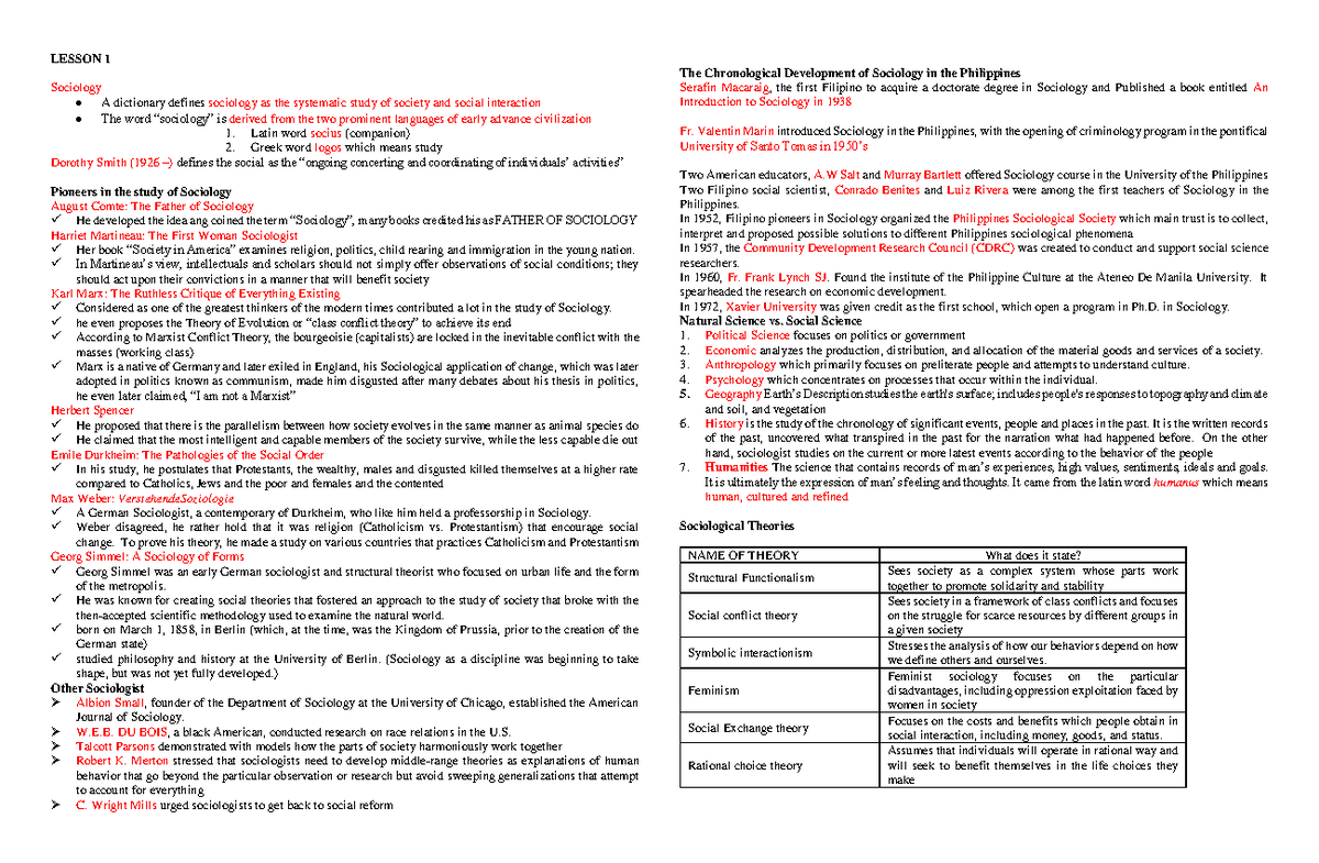 SOC Reviewer - LESSON 1 Sociology A dictionary defines sociology as the ...