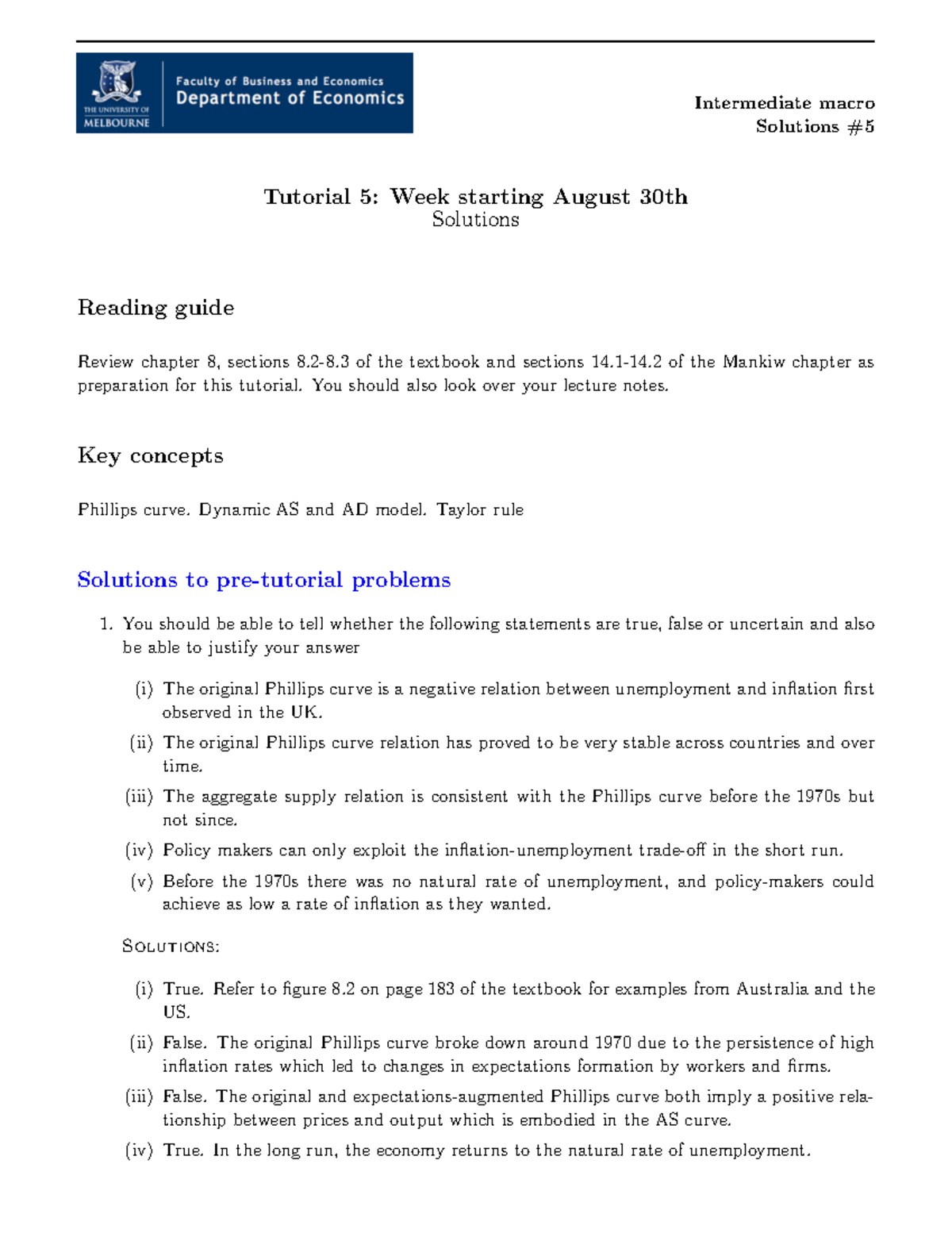 Pre & in solutions 5 - Intermediate macro Solutions # Tutorial 5: Week starting August 30th ...