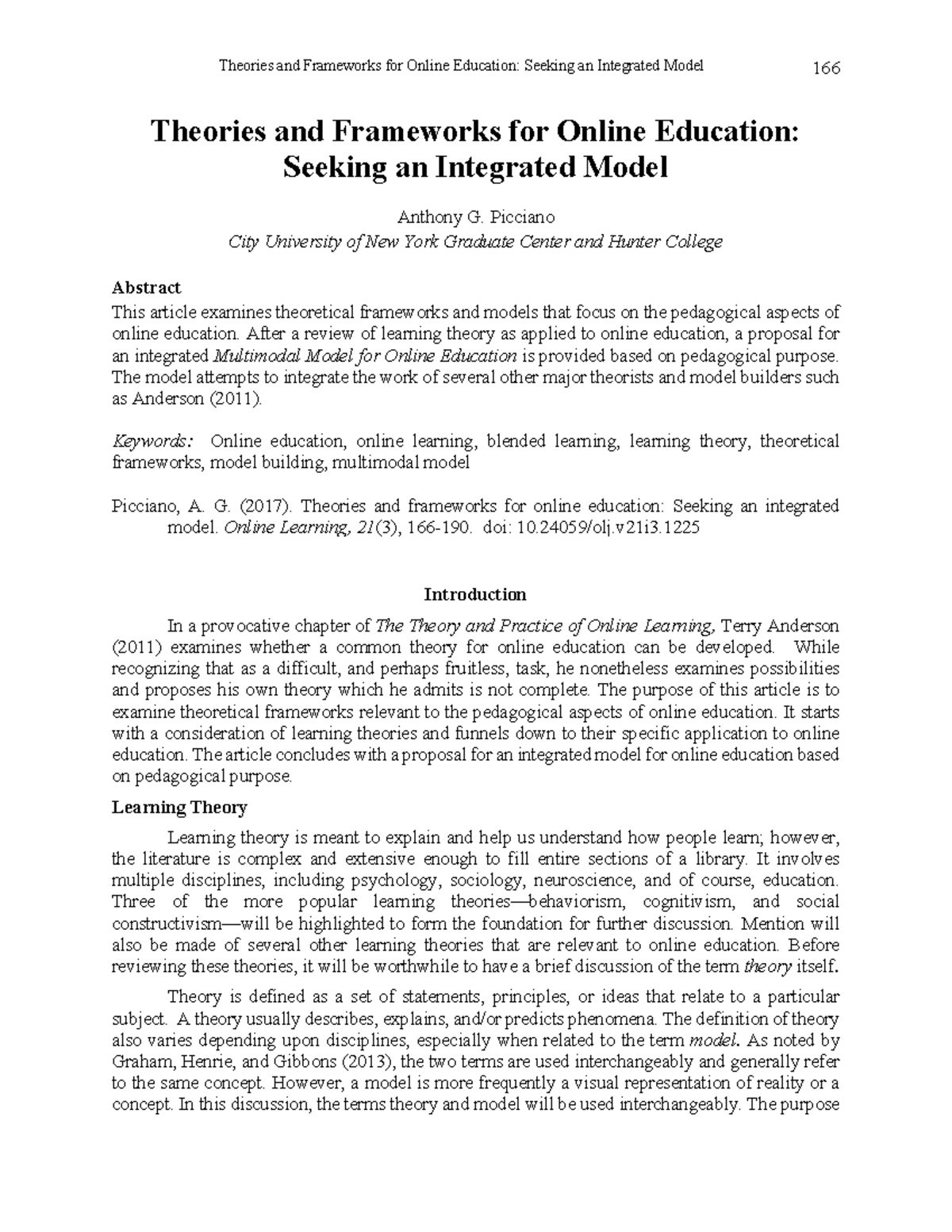 Theories and Frameworks for Online Educ - Theories and Frameworks for ...